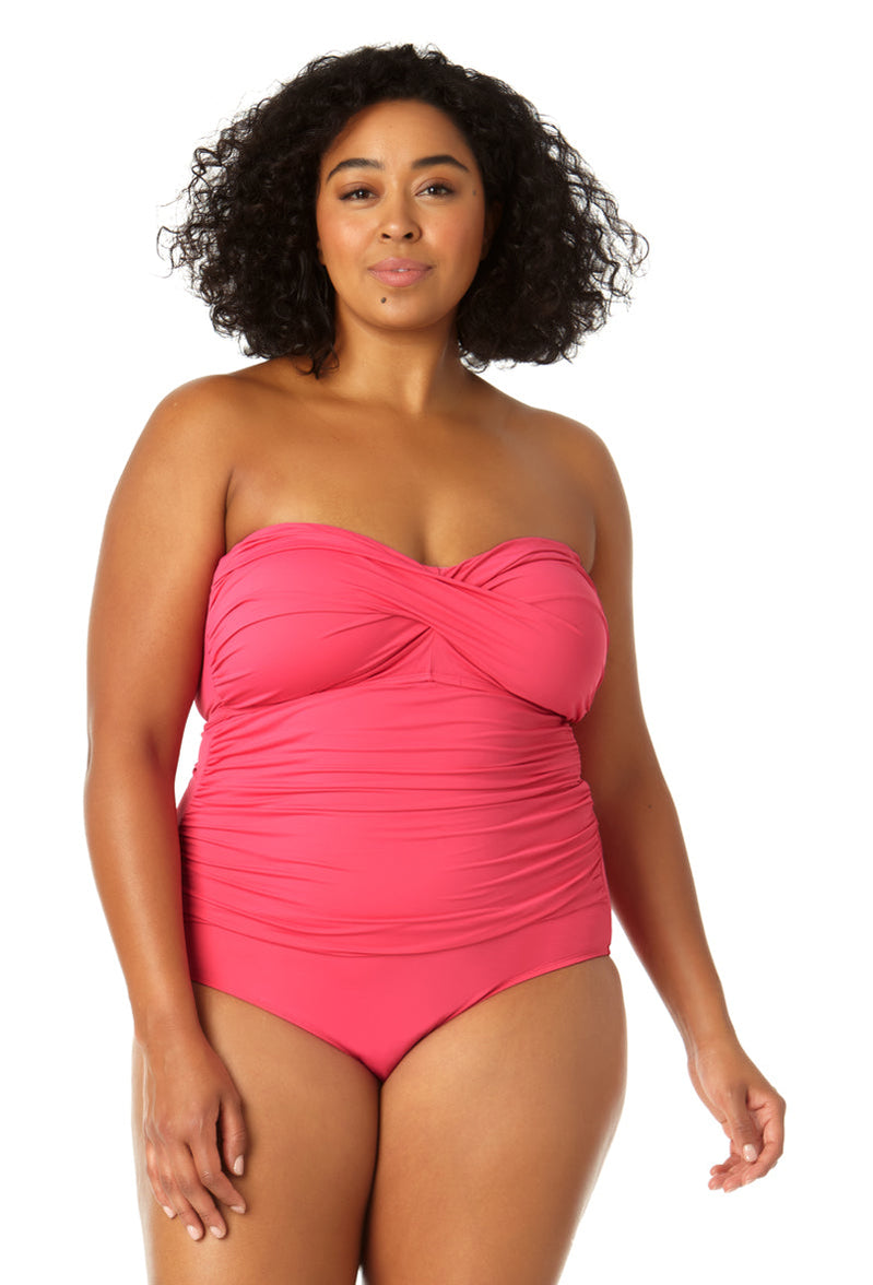 Anne Cole Plus Twist Front Shirred One Piece — Swimsuits Direct